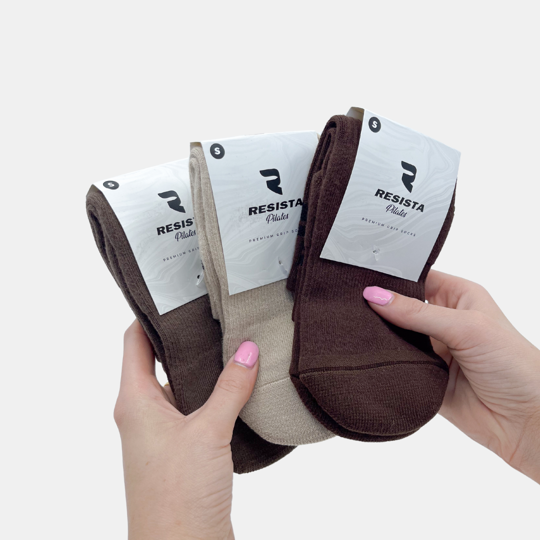 RESISTA Pilates Crew Socks 3 pack – Earthtones for Superior Grip Socks